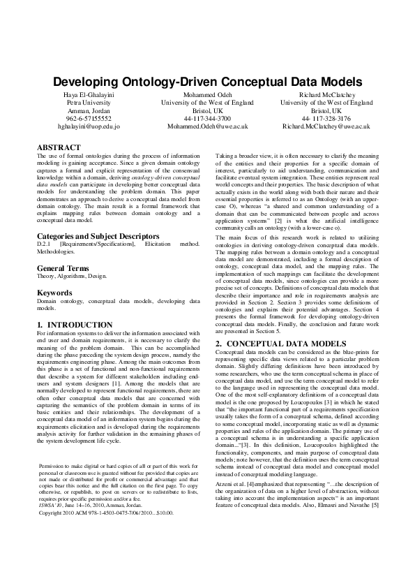 (PDF) Developing ontology-driven conceptual data models