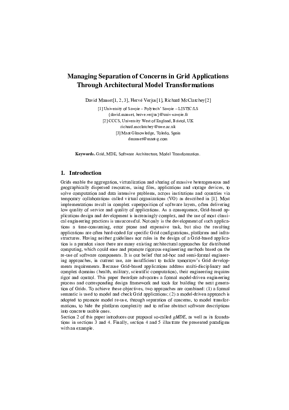 (PDF) Managing Separation of Concerns in Grid Applications Through ...