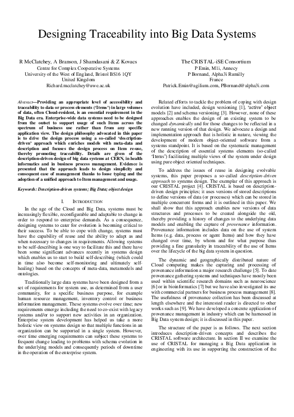 (PDF) Designing Traceability into Big Data Systems