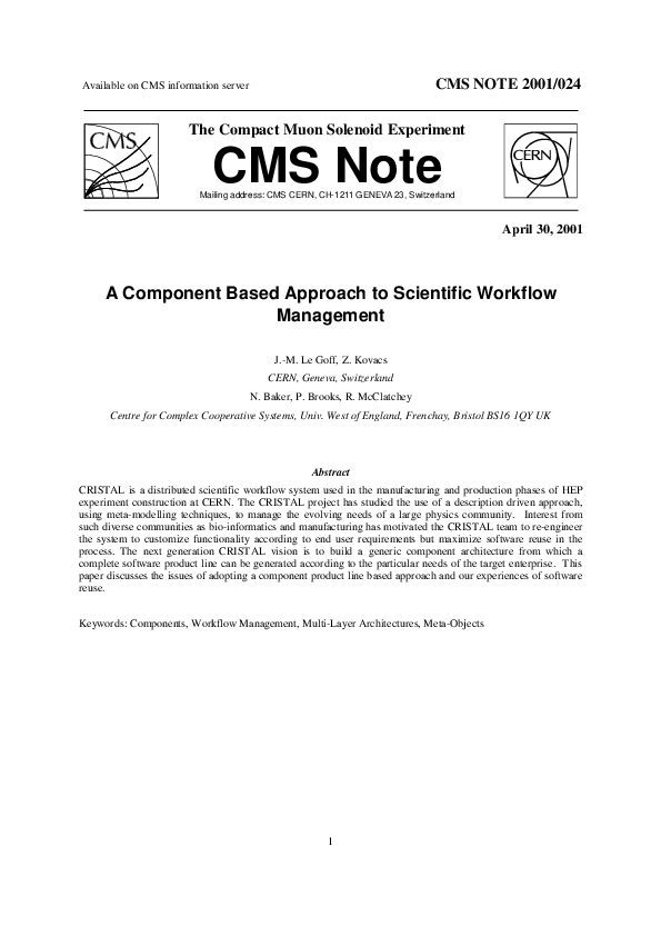 Pdf A Component Based Approach To Scientific Workflow Management