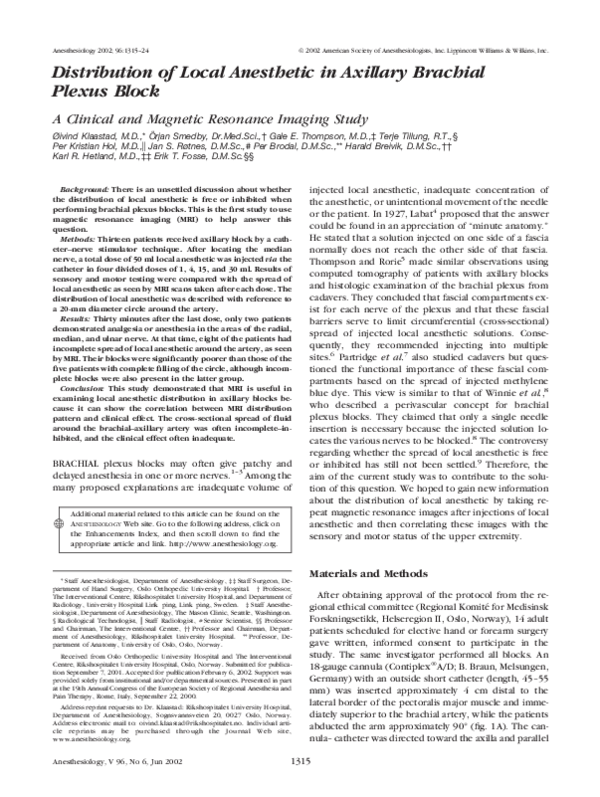 (PDF) Distribution of Local Anesthetic in Axillary Brachial Plexus Block