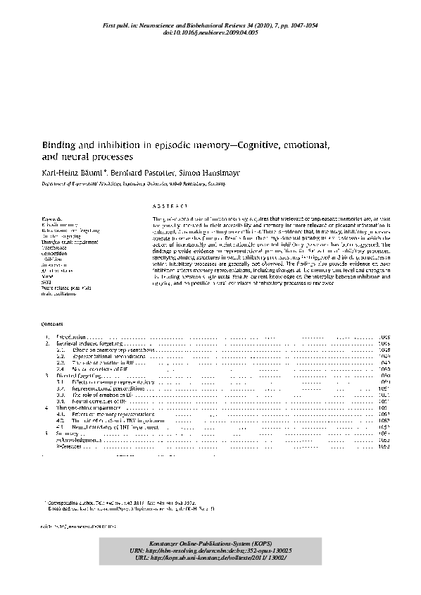(PDF) Binding and inhibition in episodic memory—Cognitive, emotional ...
