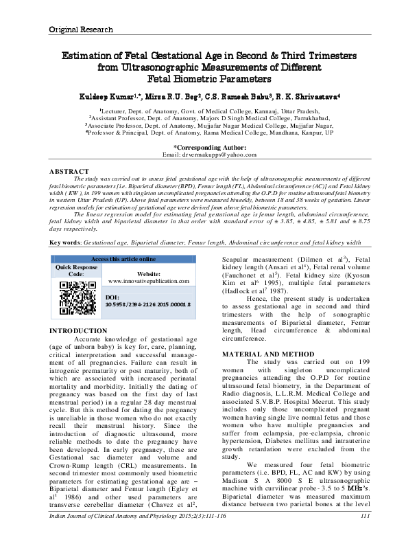Pdf Estimation Of Fetal Gestational Age In Second And Third Trimesters From Ultrasonographic