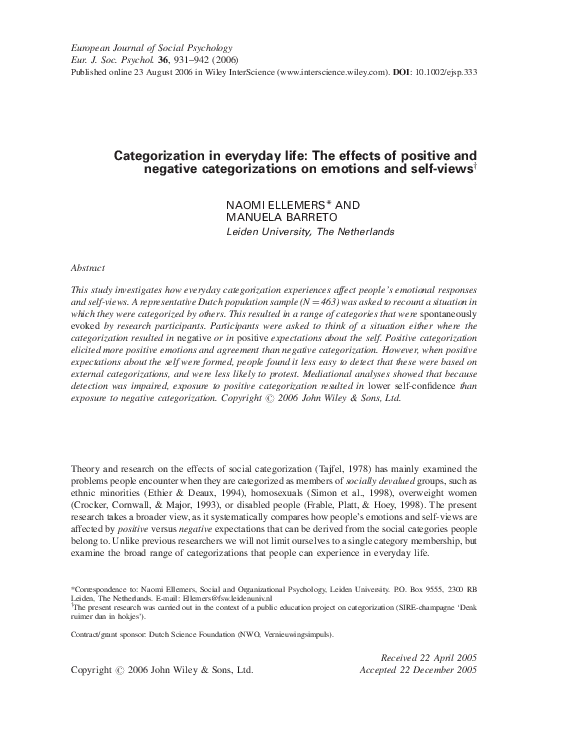 (PDF) Categorization in everyday life: the effects of positive and ...