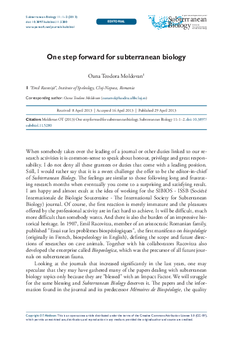 (PDF) One step forward for subterranean biology