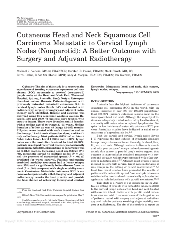 (PDF) Cutaneous head and neck squamous cell carcinoma metastatic to cervical lymph nodes ...