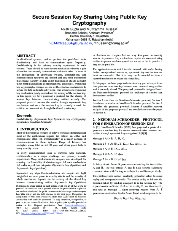 (PDF) Secure Session Key sharing Using Public Key Cryptography