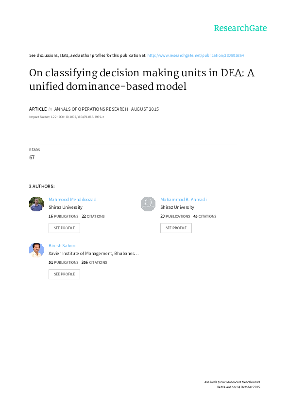 On classifying decision making units in DEA: A unified dominance-based ...