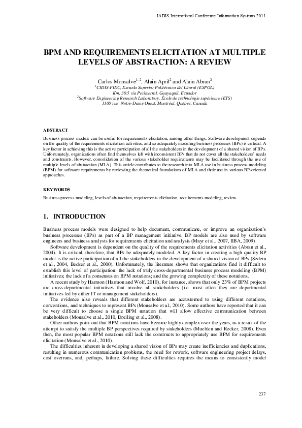 (PDF) BPM AND REQUIREMENTS ELICITATION AT MULTIPLE LEVELS OF ABSTRACTION: A REVIEW