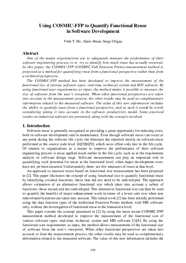 (PDF) Using COSMIC-FFP to Quantify Functional Reuse in Software Development