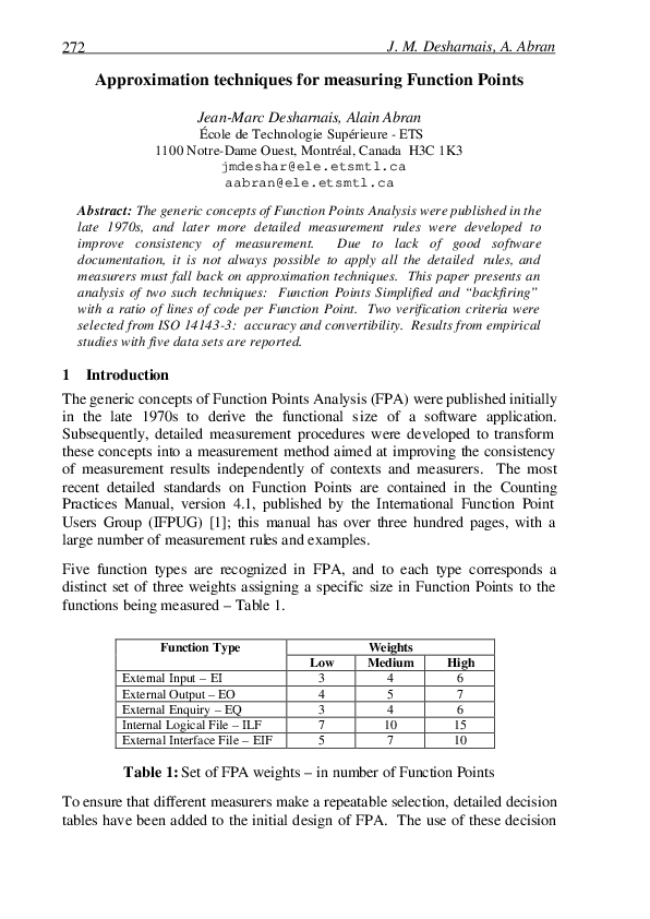 (PDF) Approximation techniques for measuring function points