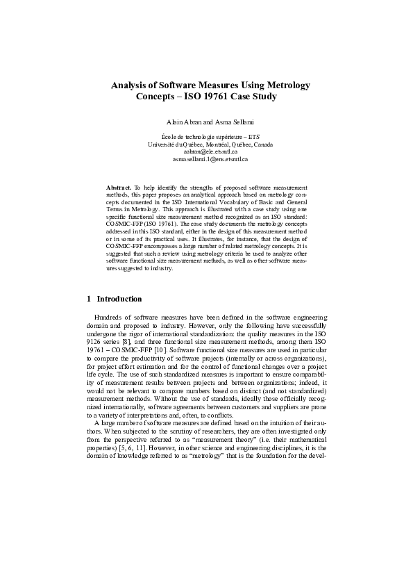 (PDF) Analysis of Software Measures Using Metrology Concepts-ISO 19761 ...