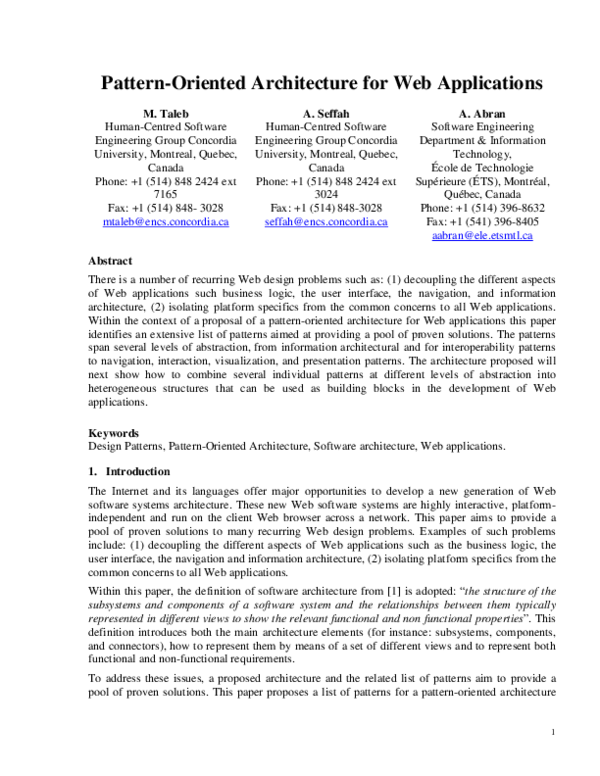 Pdf Pattern Oriented Architecture For Web Applications Alain Abran