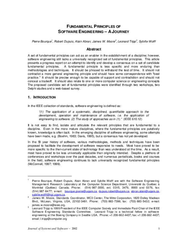 (PDF) Fundamental principles of software engineering – a journey