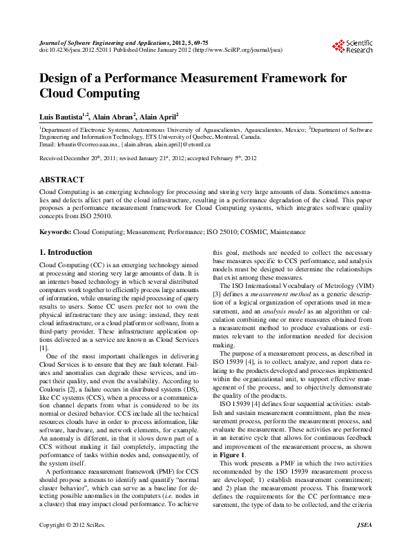 Pdf Design Of A Performance Measurement Framework For Cloud Computing
