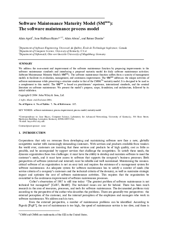 (PDF) Software Maintenance Maturity Model (SMmm): the software maintenance process model