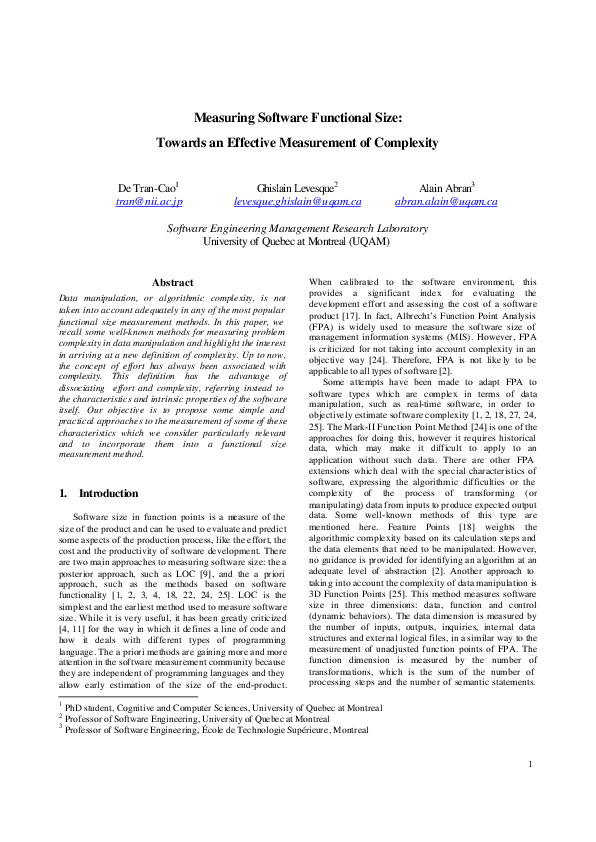 Pdf Measuring Software Functional Size Towards An Effective Measurement Of Complexity