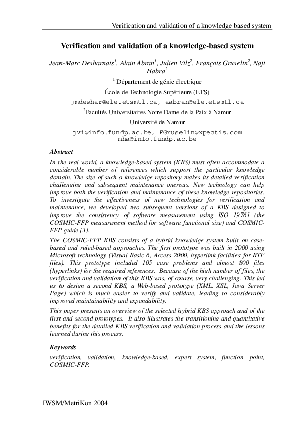 (PDF) Verification and Validation of a Knowledge-based System