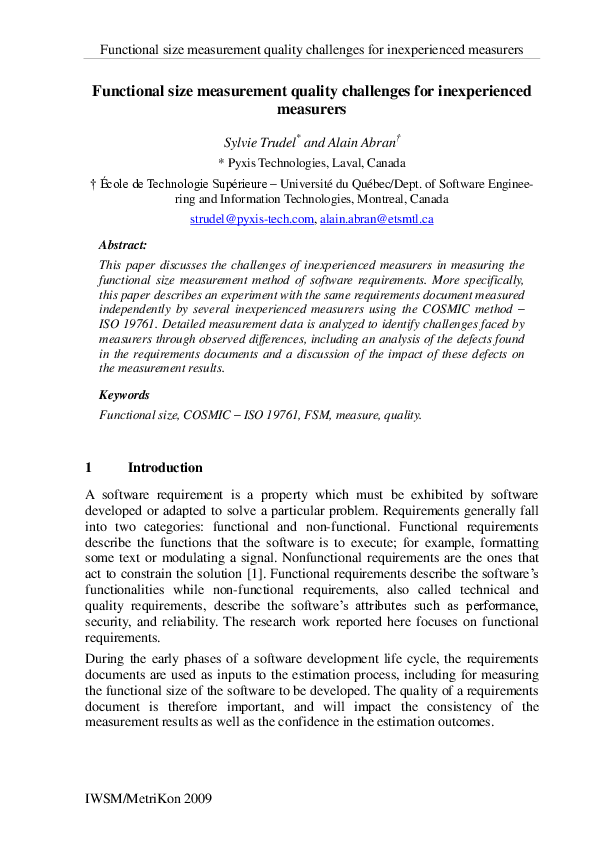 Pdf Functional Size Measurement Quality Challenges For Inexperienced Measurers