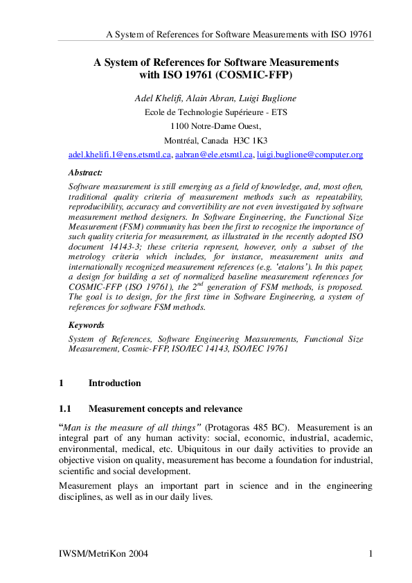 (PDF) A System of References for Software Measurements with ISO 19761 (COSMIC-FFP)