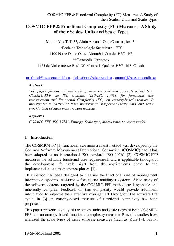(PDF) COSMIC-FFP & Functional Complexity (FC) Measures: A Study of Their Scales Types