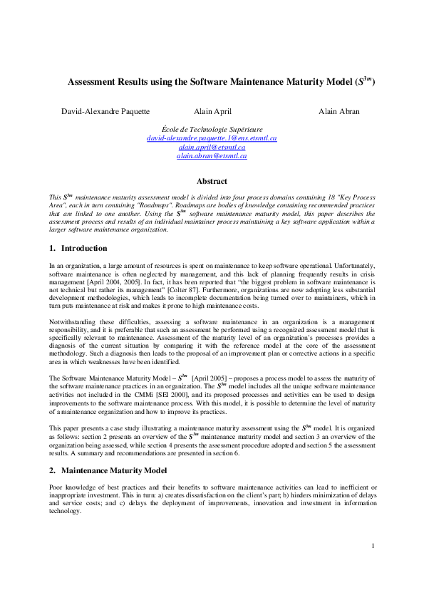 (PDF) Assessment Results Using the Software Maintenance Maturity Model ...