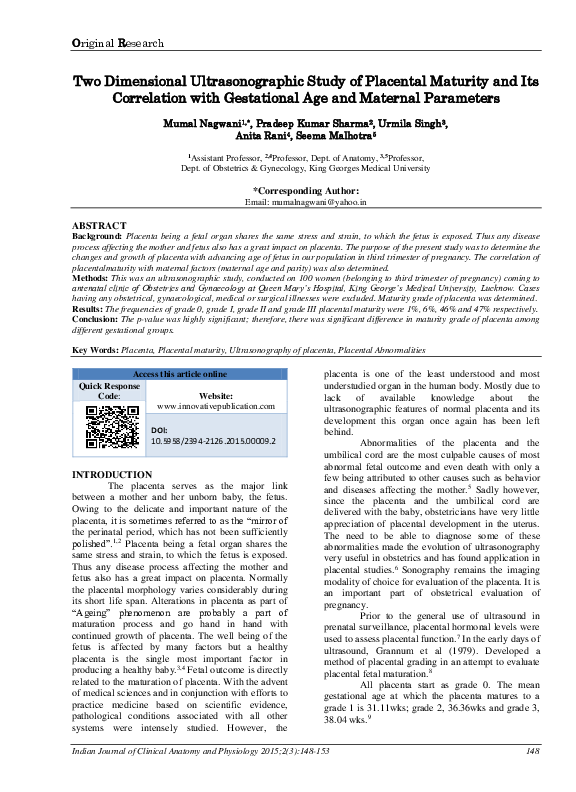 (PDF) Two Dimensional Ultrasonographic Study of Placental Maturity and ...