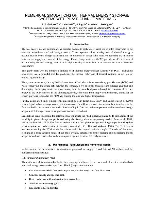 (PDF) Numerical simulations of thermal energy storage systems with ...