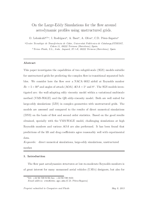 (PDF) On the large-eddy simulations for the flow around aerodynamic profiles using unstructured ...