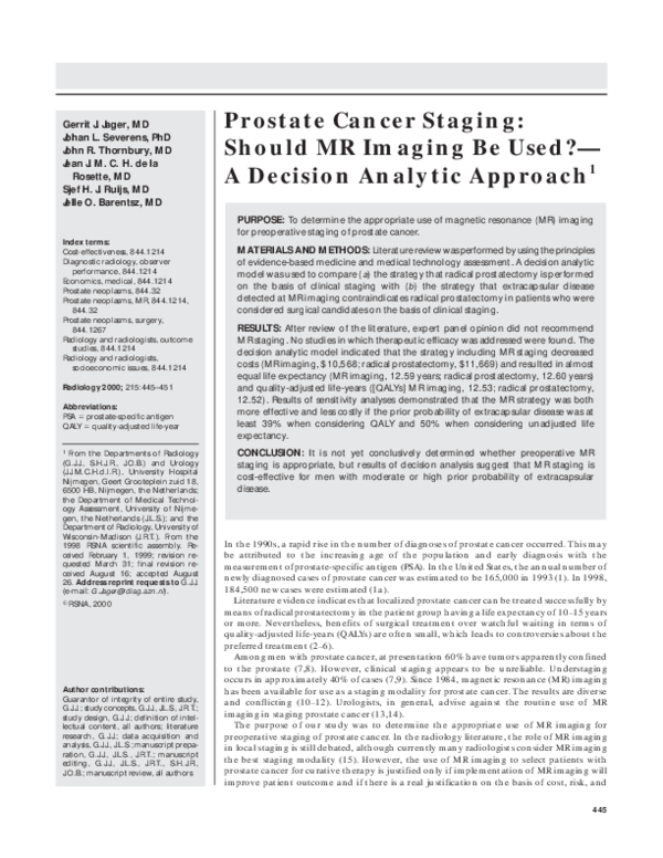 (PDF) Prostate Cancer Staging: Should MR Imaging Be Used?— A Decision ...