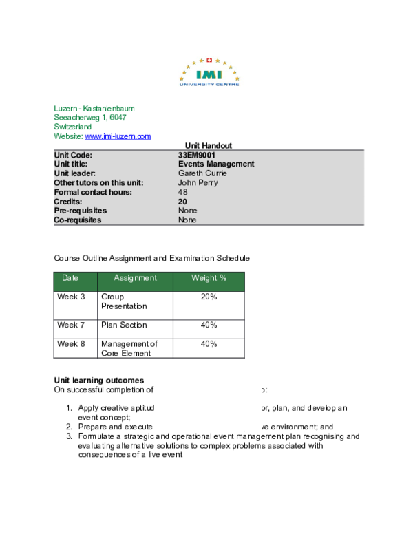 (DOC) Unit Handout Events Management