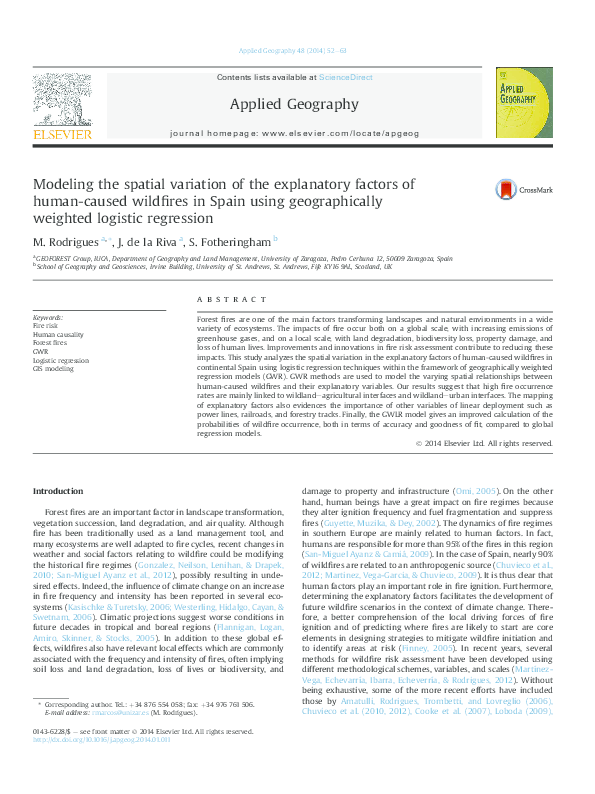(PDF) Modeling the spatial variation of the explanatory factors of human-caused wildfires in ...