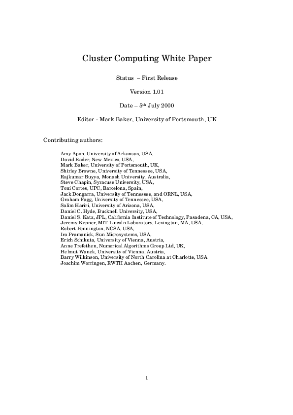 (PDF) Cluster Computing White Paper