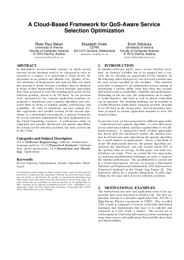 (PDF) A cloud-based framework for QoS-aware service selection optimization