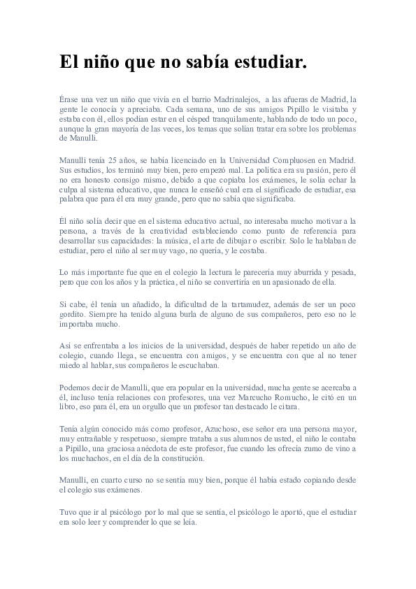 (DOC) El niño que no sabia estudiar