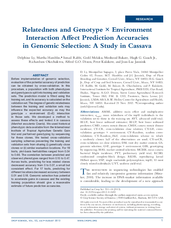 Pdf Genotype Environment Interaction In Genomic Selection Of Cassava