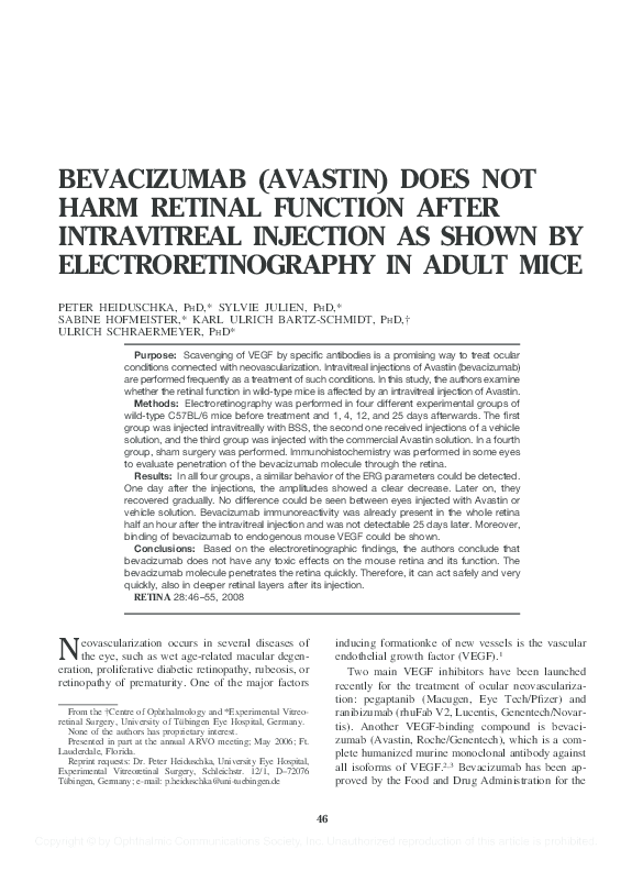 (PDF) BEVACIZUMAB (AVASTIN) DOES NOT HARM RETINAL FUNCTION AFTER ...
