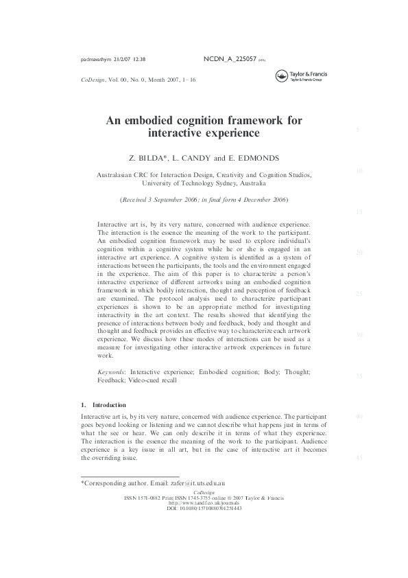 Pdf An Embodied Cognition Framework For Interactive Experience