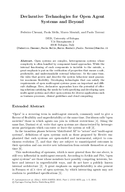 (PDF) Declarative Technologies for Open Agent Systems and Beyond