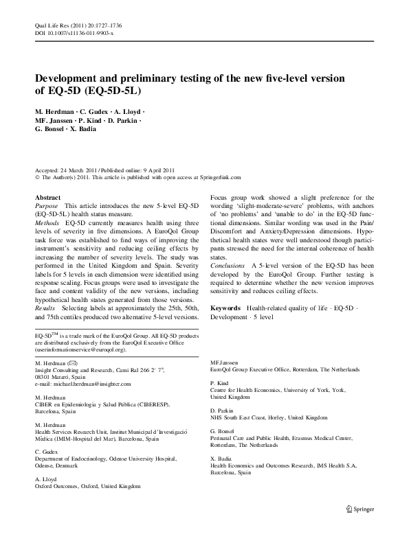 (PDF) Development and preliminary testing of the new five-level version ...