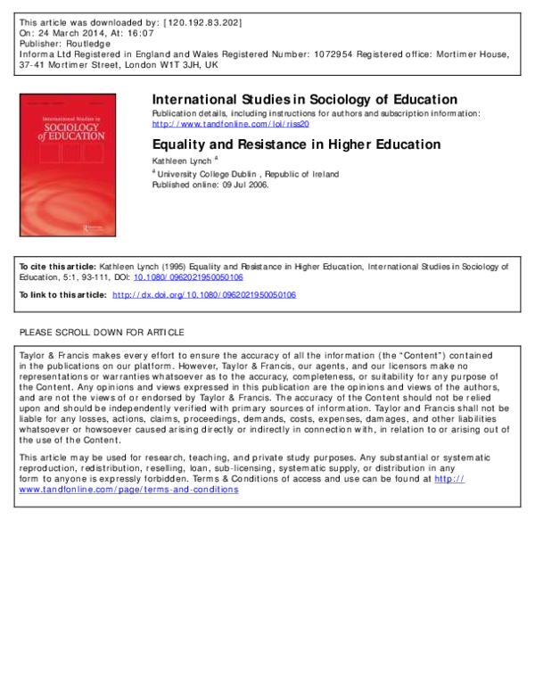 (PDF) Equality and Resistance in Higher Education