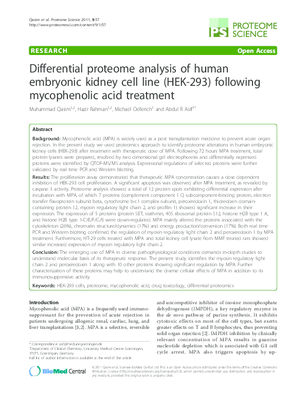 (PDF) Differential proteome analysis of human embryonic kidney cell line (HEK-293) following ...