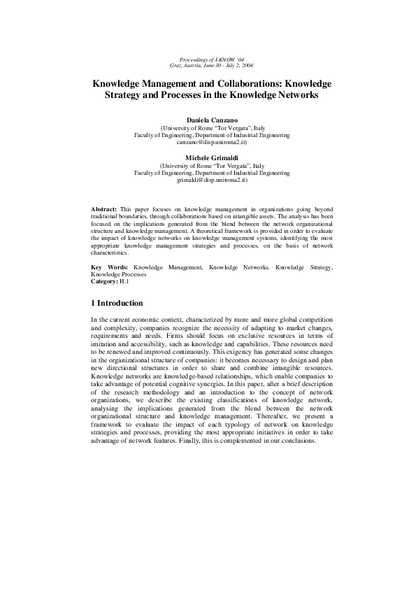 (PDF) Knowledge Management and Collaborations: Knowledge Strategy and ...