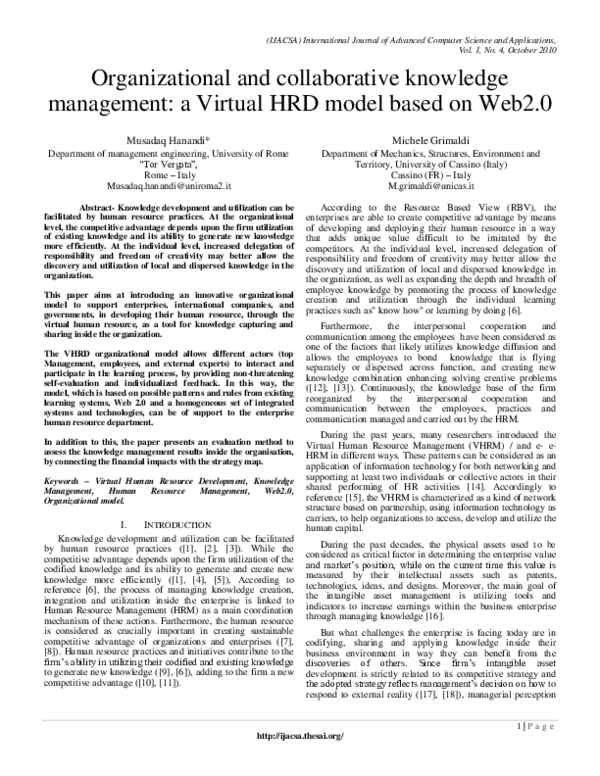 (PDF) Organizational and collaborative knowledge management: a Virtual HRD model based on Web2.0