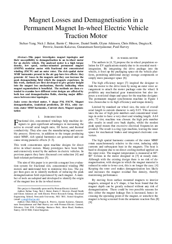 (PDF) Magnet Losses and Demagnetisation in a Permanent Magnet In-wheel ...