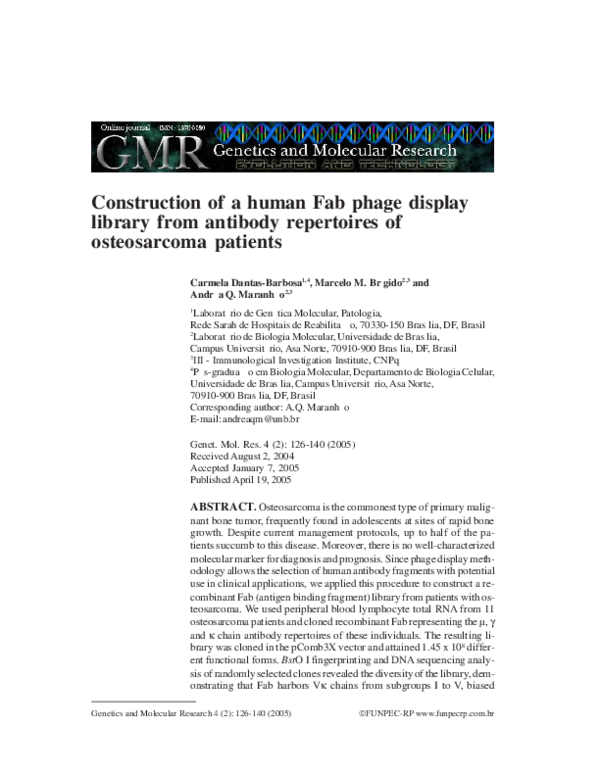 (PDF) Construction of a human Fab phage display library from antibody ...