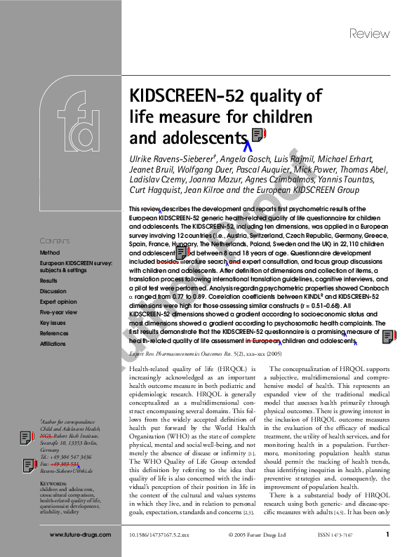 (PDF) KIDSCREEN-52 quality-of-life measure for children and adolescents
