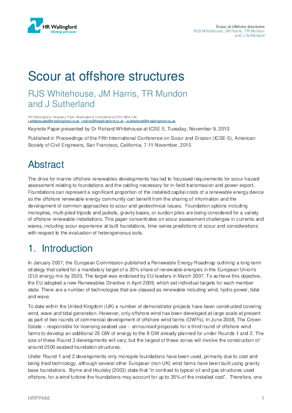 Pdf Scour At Offshore Structures