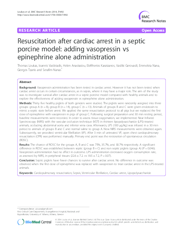 (PDF) Administration of glucagon and epinephrine during cardiopulmonary resuscitation improves ...