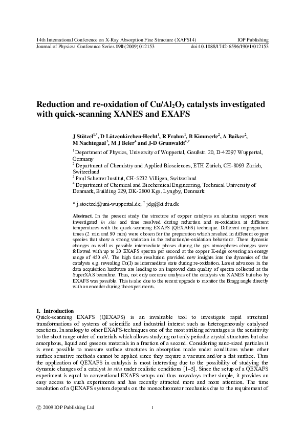 (PDF) Reduction and re-oxidation of Cu/Al 2 O 3 catalysts investigated ...